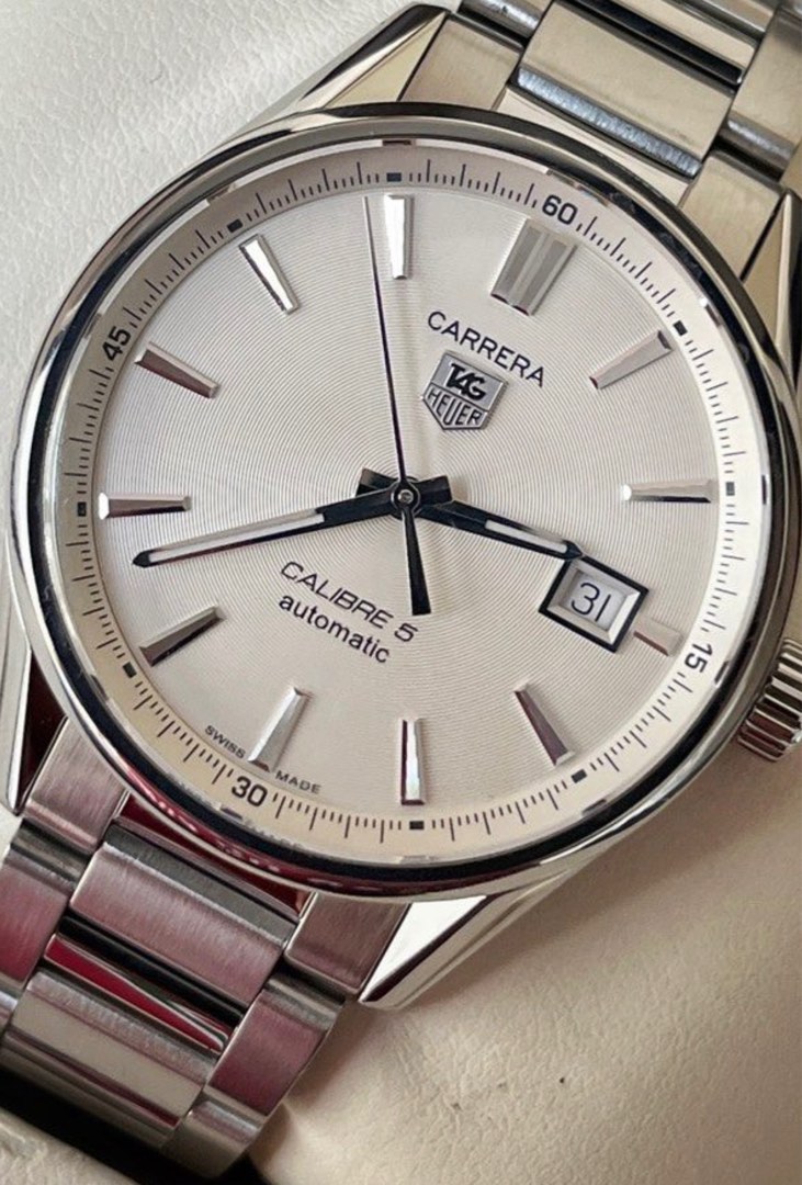 Tag heuer carrera date white azurage dial, Luxury, Watches on Carousell