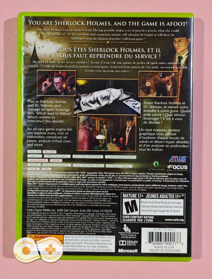 Testament Of Sherlock Holmes - [XBOX 360 Game] [NTSC / ENGLISH Language ...