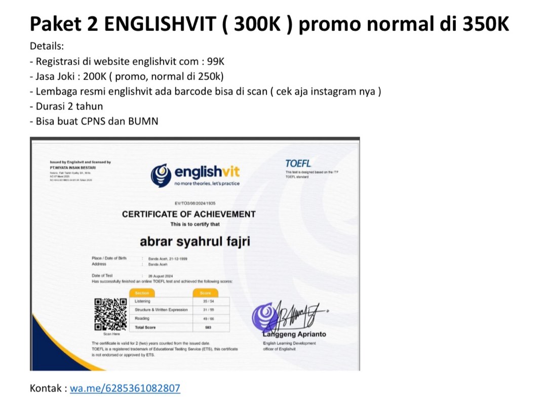 Toefl itp toefl cpns sertifikat toefl tanpa tes asli bisa di scan ...