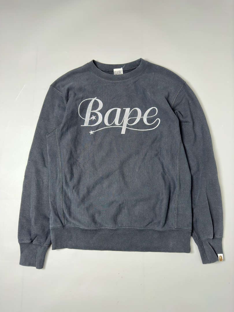 Vintage Bape - Cursive Black Crewneck, Men's Fashion, Activewear on ...