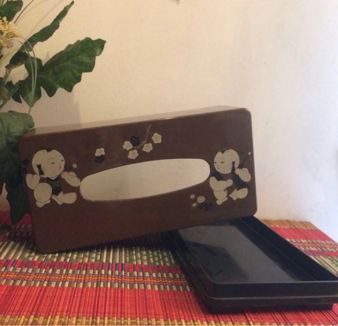 Vintage lacquer tissue box with oriental ancient children design made ...