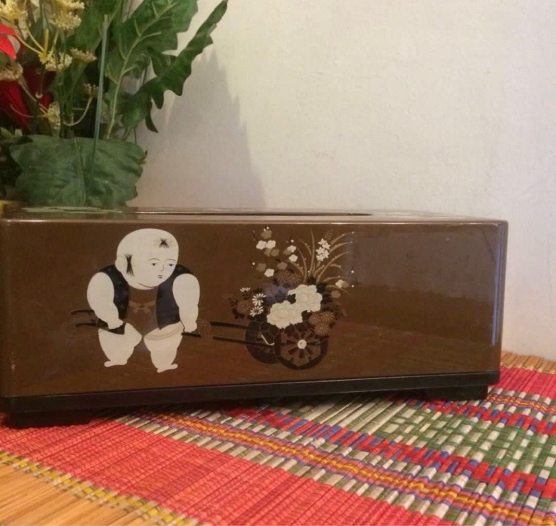 Vintage lacquer tissue box with oriental ancient children design made ...