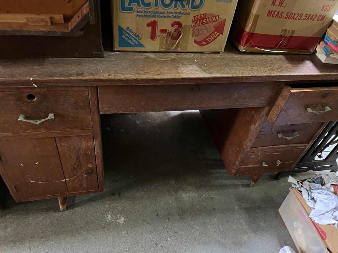 Antique vintage art decor large solid wood pencil leg writing table ah ...