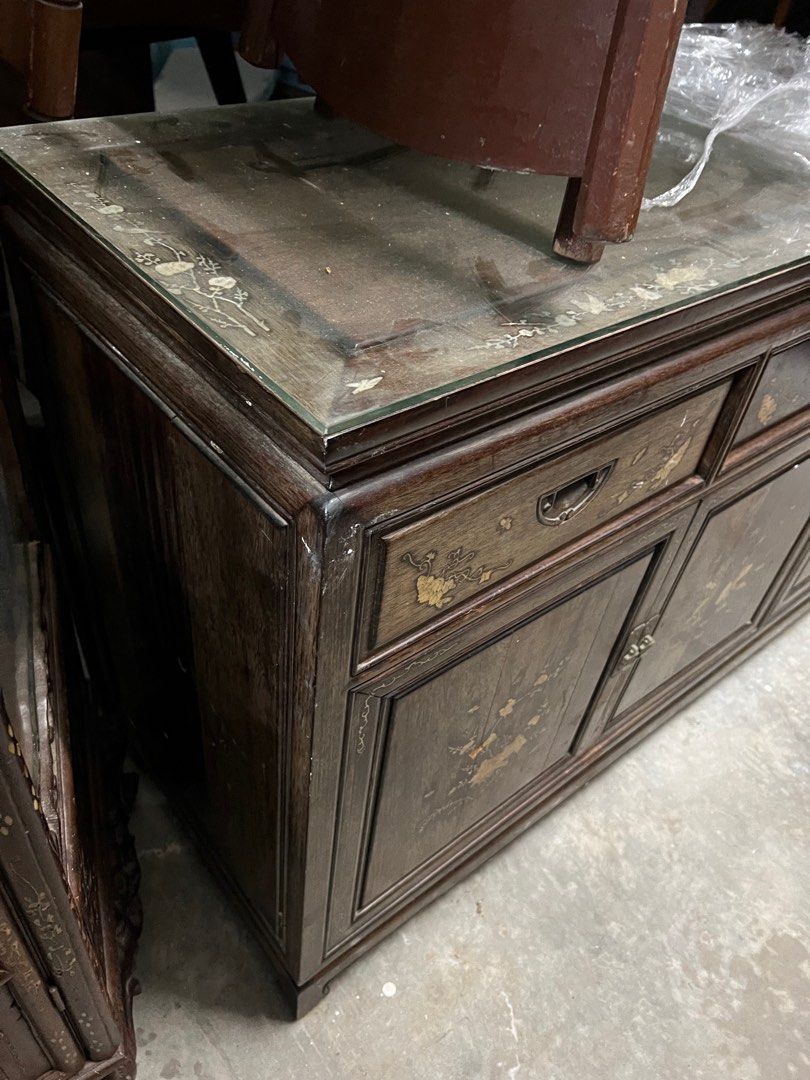 Antique vintage rosewood Mother of Pearl cabinet with drawers ah ...
