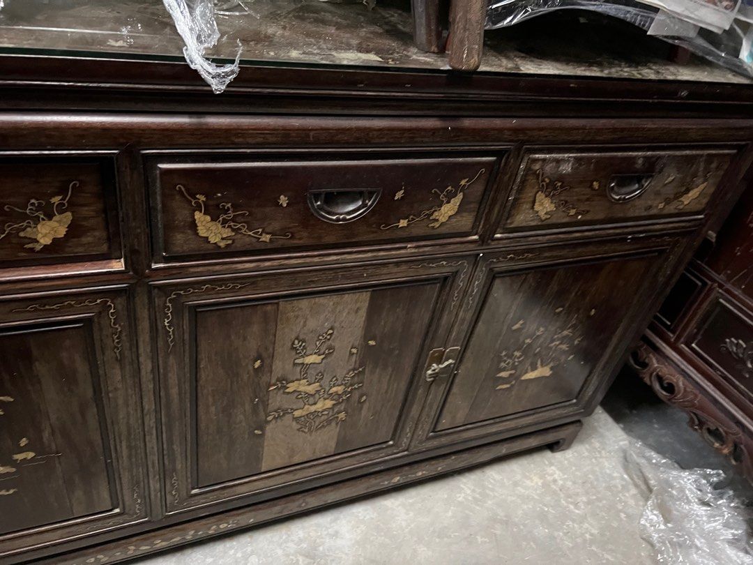 Antique vintage rosewood Mother of Pearl cabinet with drawers ah ...