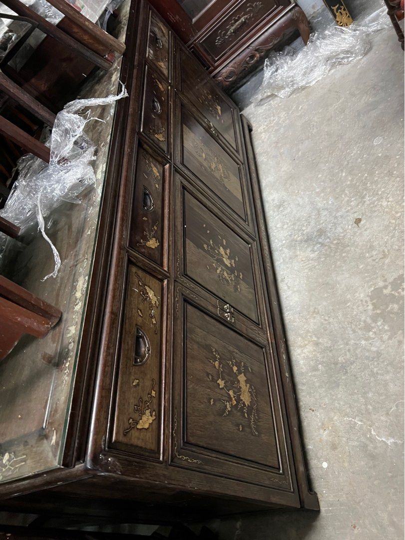 Antique vintage rosewood Mother of Pearl cabinet with drawers ah ...
