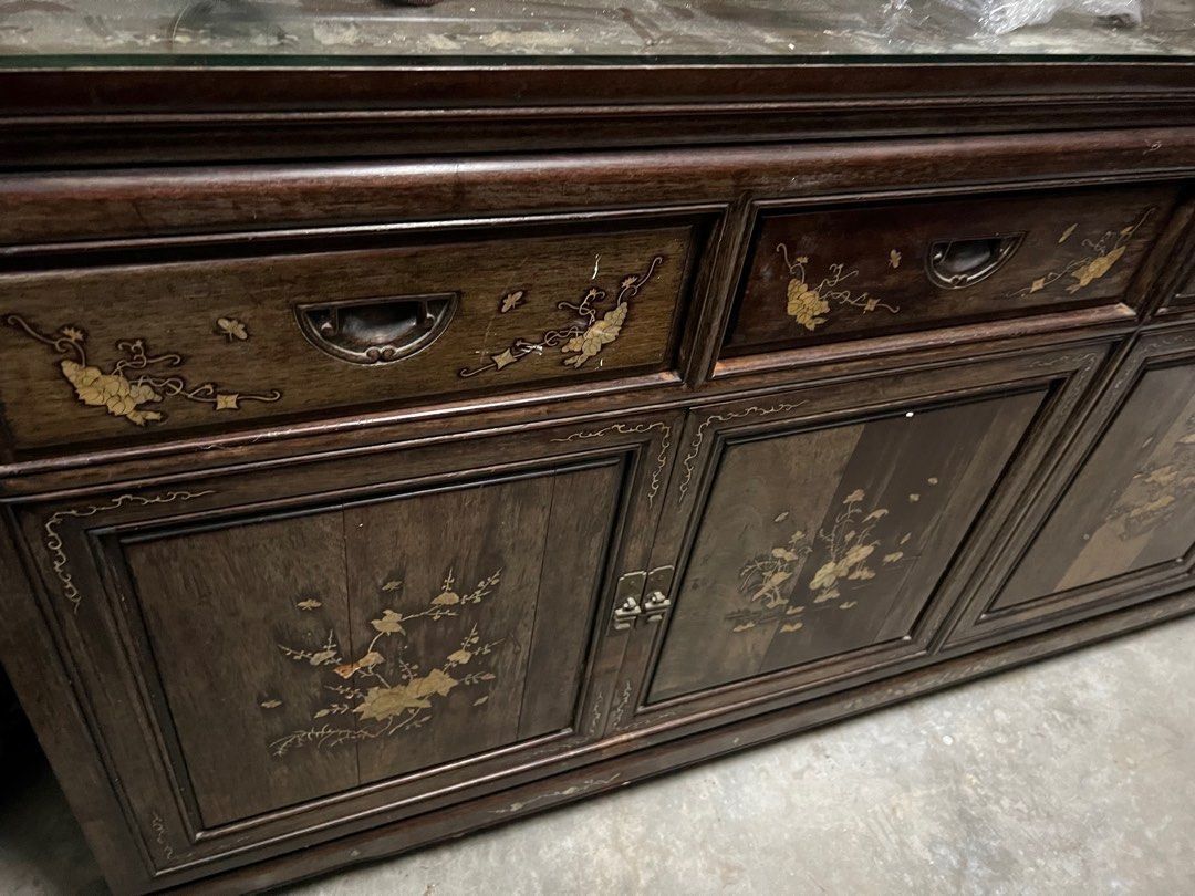 Antique vintage rosewood Mother of Pearl cabinet with drawers ah ...