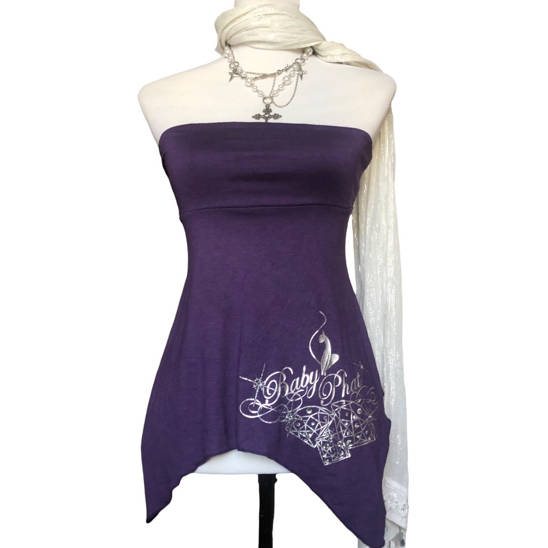 BABY PHAT violet tube asymmetrical flowy top with print and gems — y2k ...
