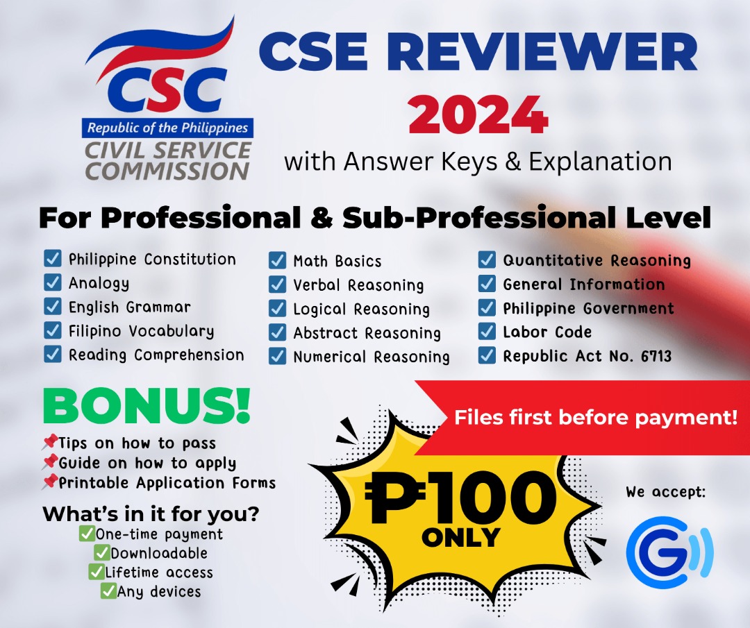 Civil Service Exam (CSE) Reviewer - Professional and Sub Professional ...