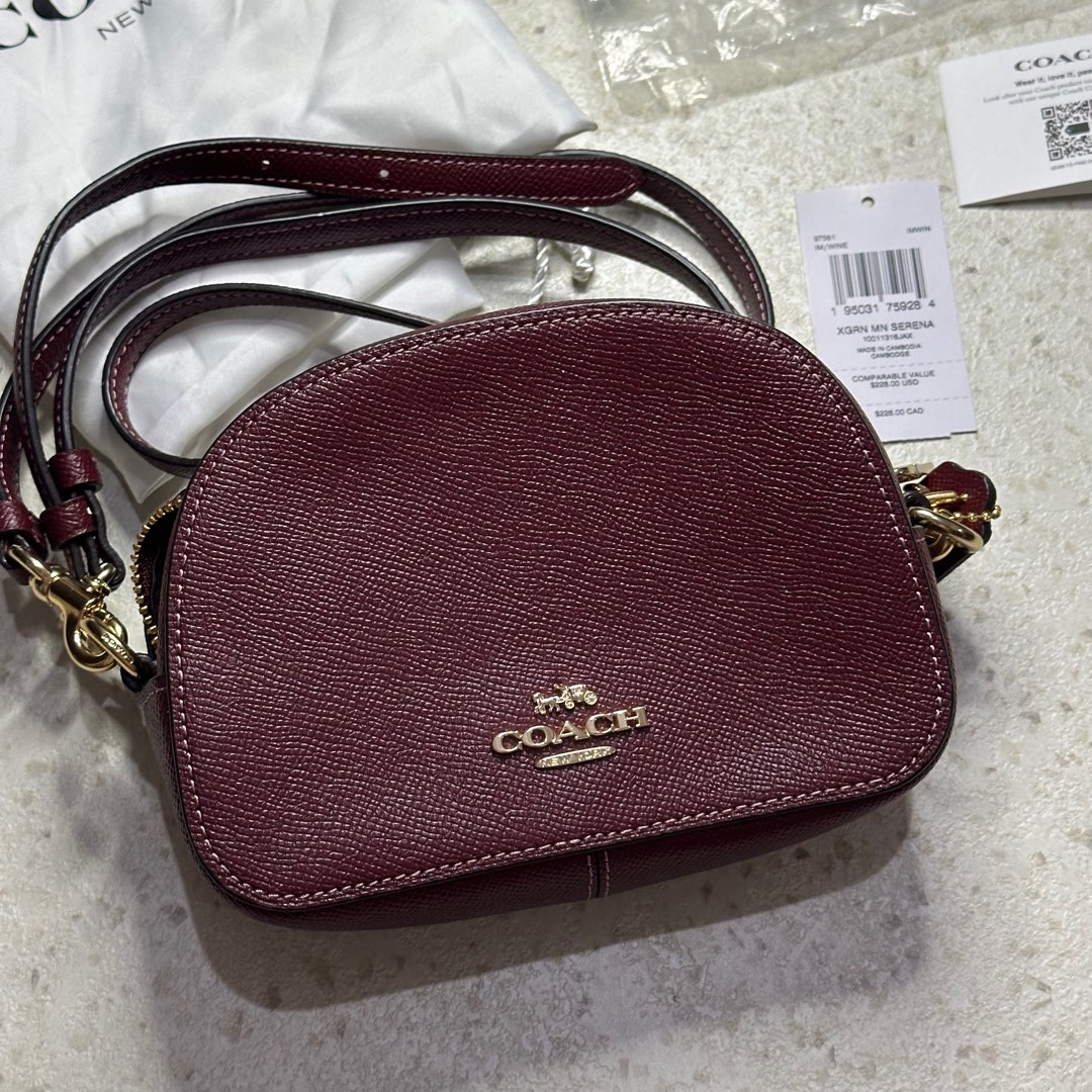 Coach Mini Serena Crossbody Wine Crossgrain Leather Bag., Fesyen Wanita ...