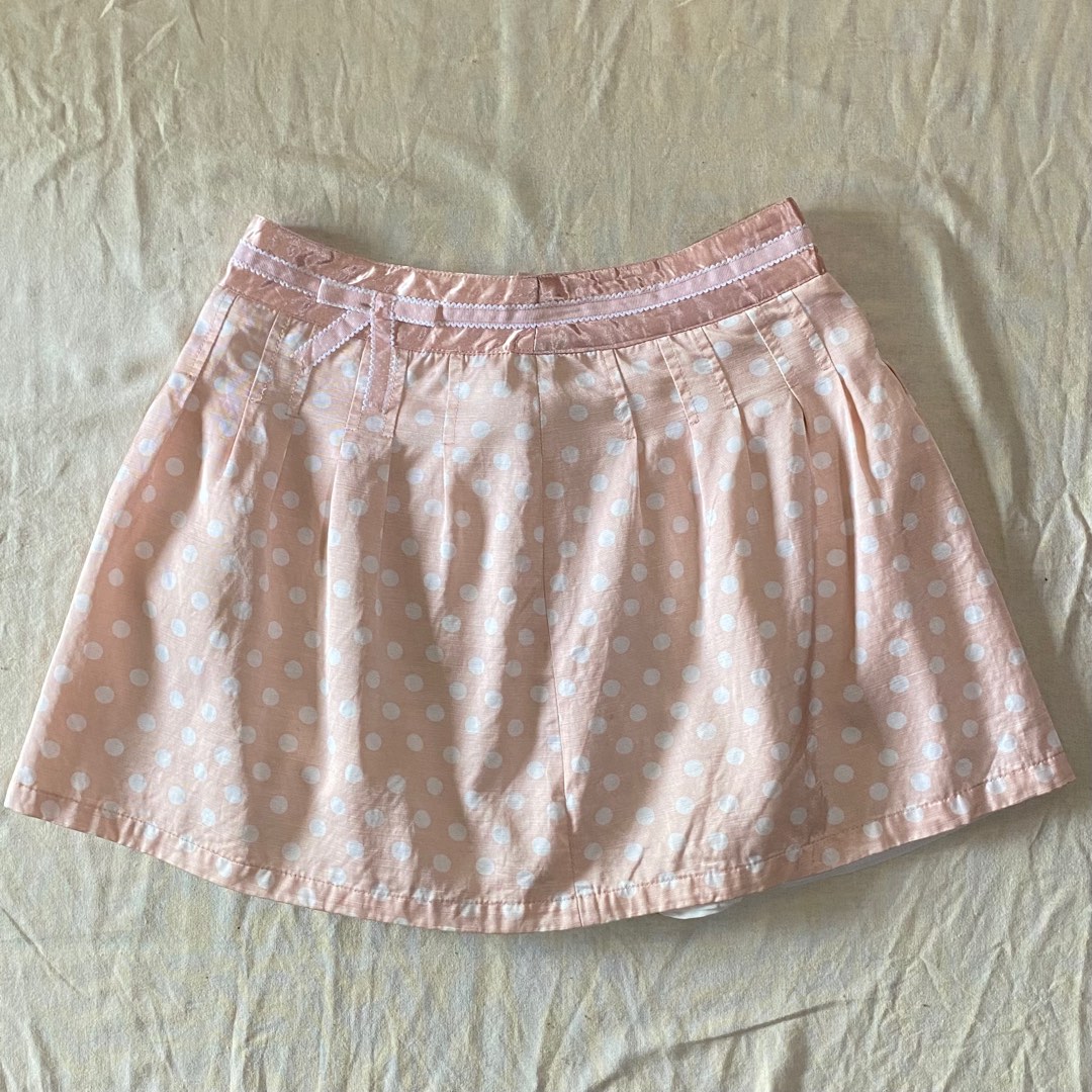 Hime gyaru Lace Polka Dot Pastel Pink Coquette Skirt Ribbon Bow, Women ...