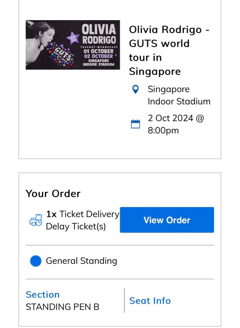 Olivia Rodrigo GUTS World Tour Singapore Ticket, Tickets & Vouchers ...
