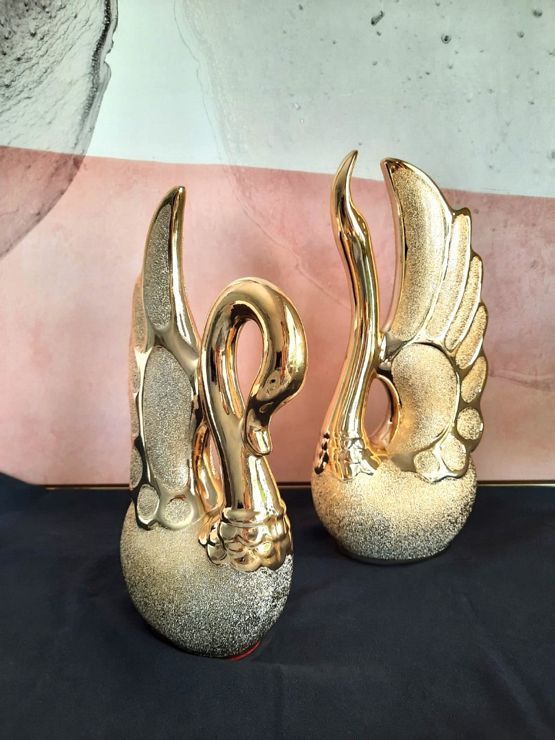 Pair of Gold Colour Color Swans Ornament Gold Vase Home Decor ...