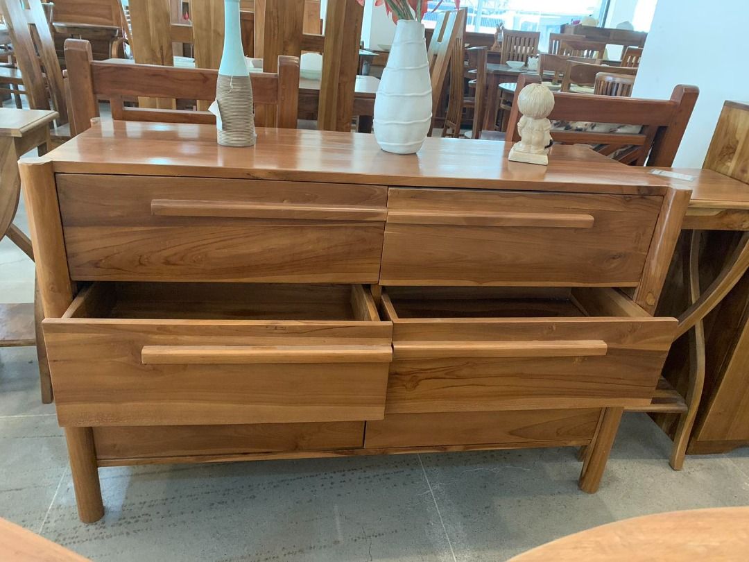 Solid Teak Wood Round Leg Chest Drawer Better Than Mahogany,Narra ...