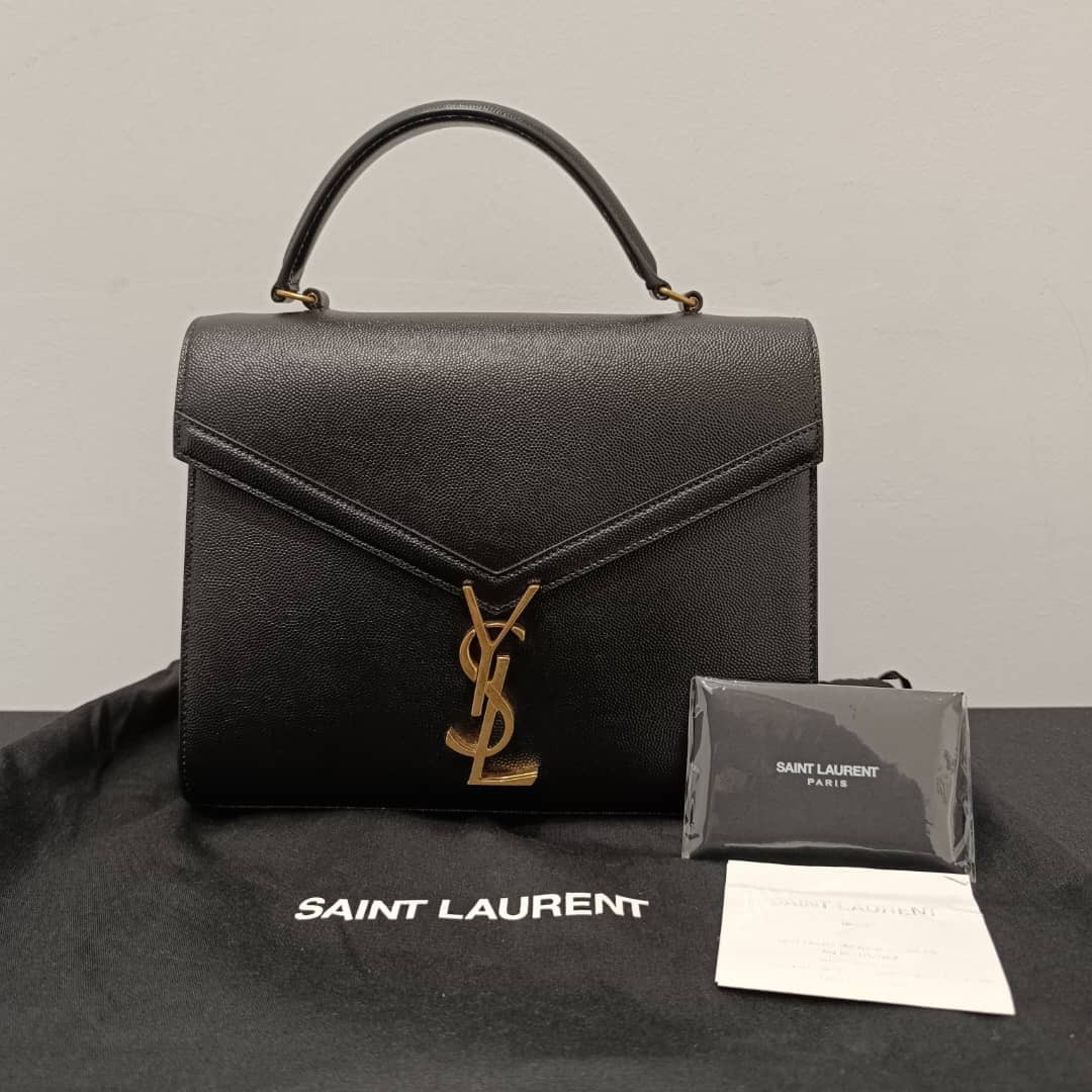 YVES SAINT LAURENT CASSANDRA TOP HANDLE BAG GRAIN DE POUDRE EMBOSSED ...