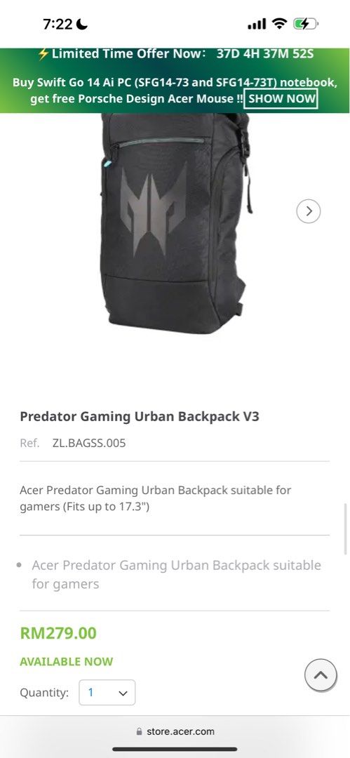 Acer Predator Gaming Backpack, Computers & Tech, Parts & Accessories ...