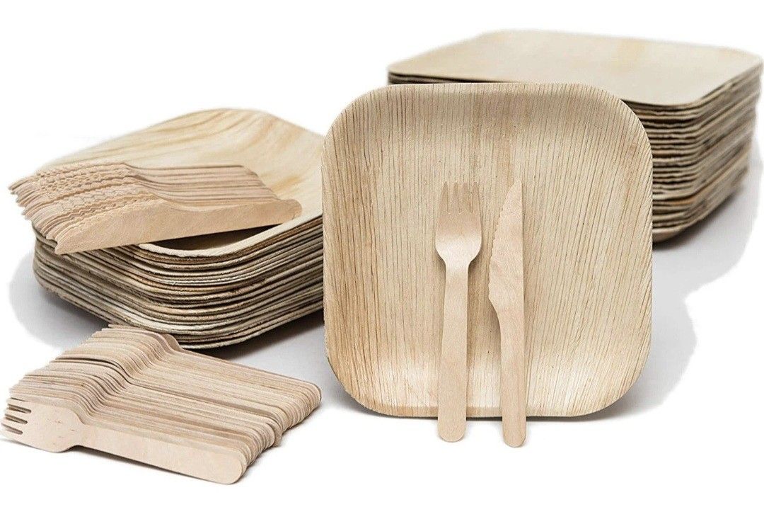 Biodegradable Disposal Eco-friendly Palm Leaf Plates with Cutlery ...