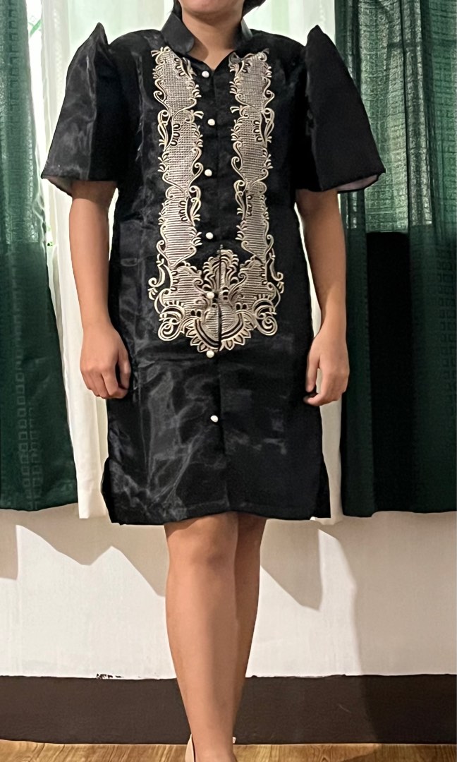 Black Filipiniana Mestiza Barong Dress, Women's Fashion, Dresses & Sets ...