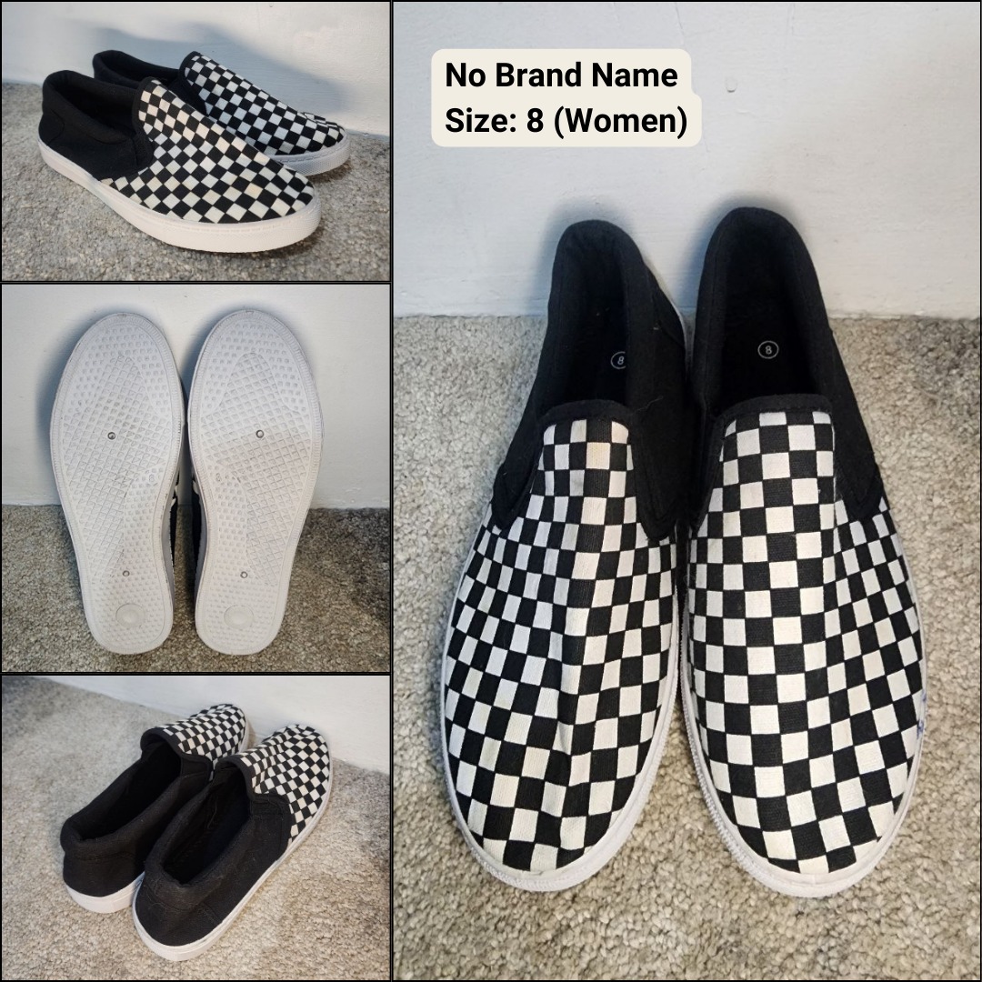 Checkered Black and White Slip On Canvas Shoes Size 8 (No brand name/No ...