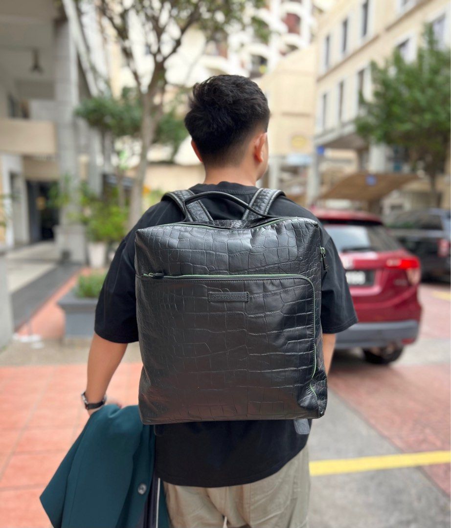 FAST DEAL EMPORIO ARMANI BLACK LEATHER BACKPACK, Men's Fashion, Bags ...