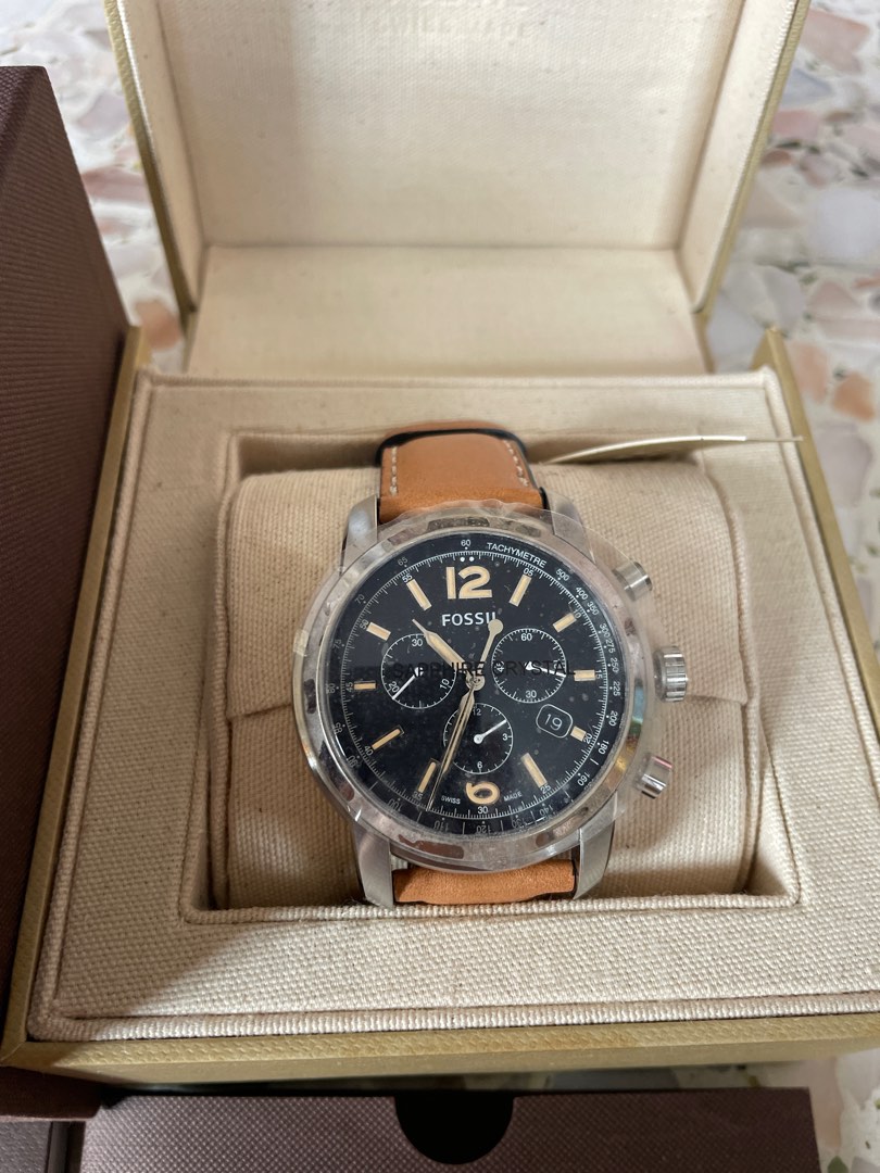 Fossil Swiss Made Watch with leather strap, Luxury, Watches on Carousell