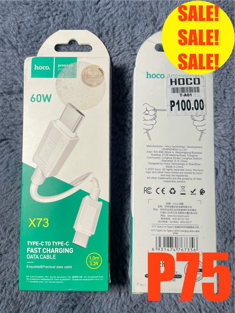 HOCO DATA CABLE FAST CHARGE USB A to TYPE C / LIGHTNING, Type C to C, C ...