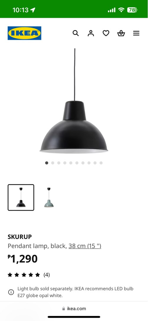 IKEA Pendant Lamp Skurup, Furniture & Home Living, Lighting & Fans ...