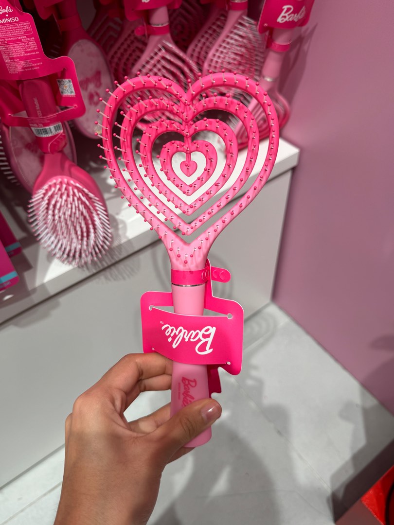 Miniso Barbie Pink Heart Shaped Hair Comb Brush, Women's Fashion ...