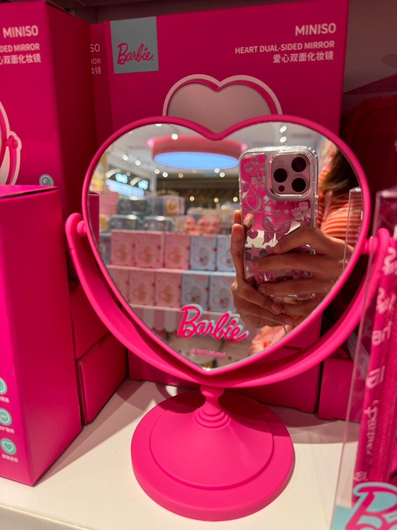 Miniso Barbie Pink Heart Shaped Mirror, Furniture & Home Living, Home ...