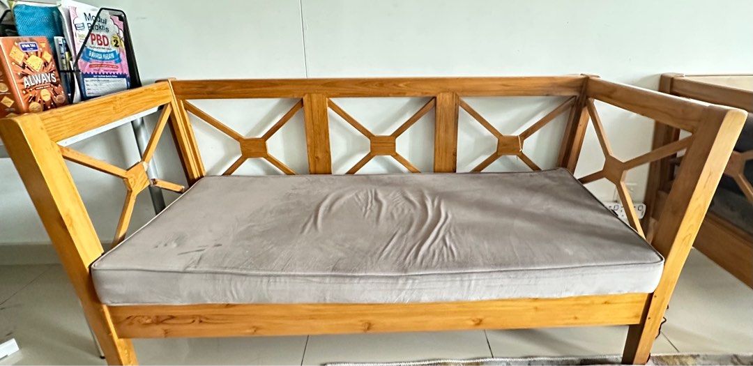 Sofa Kayu Jati (6 seaters) 3 + 2 + 1, Furniture & Home Living ...
