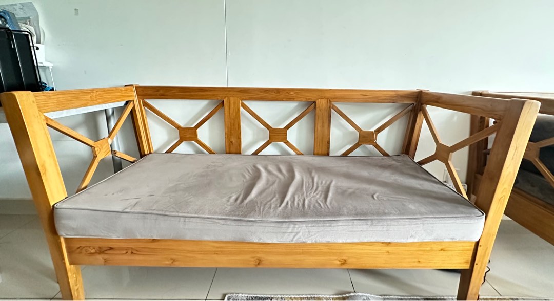 Sofa Kayu Jati (6 seaters) 3 + 2 + 1, Furniture & Home Living ...