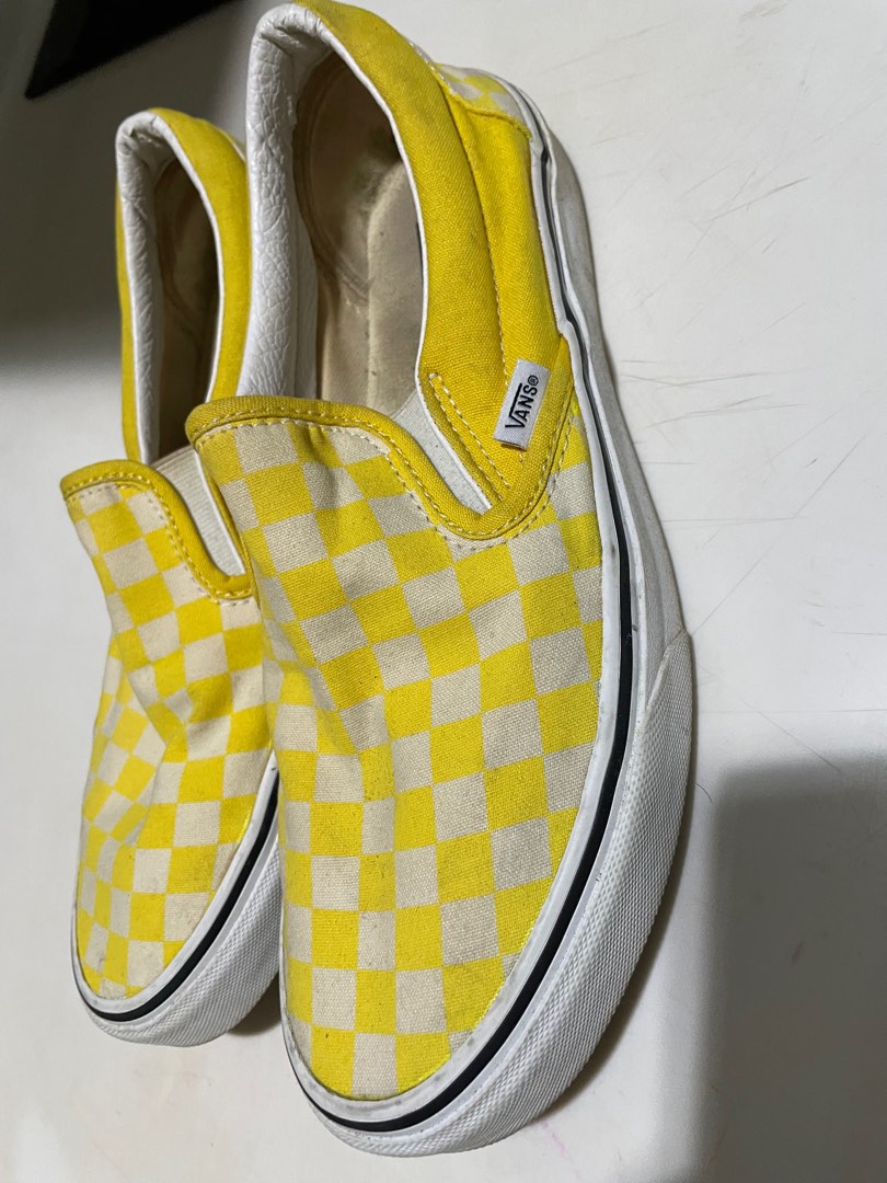 Vans classic slip on checkerboard yellow & true white, Men's Fashion ...