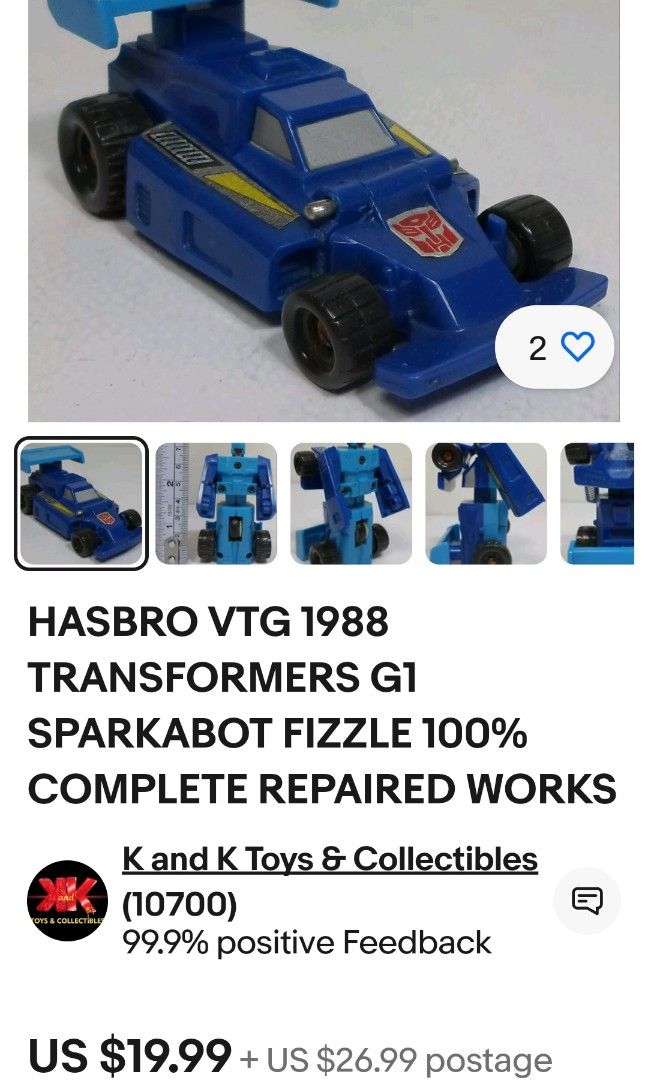 Vintage TRANSFORMERS G1 1988 Sparkabots Fizzle, Hobbies & Toys ...