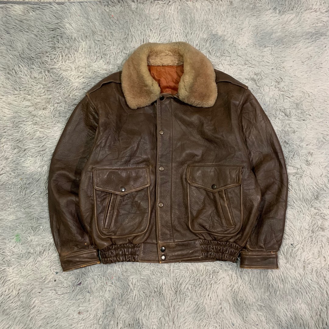 Vintage random leather bomber jacket detachable collar, Men's Fashion ...