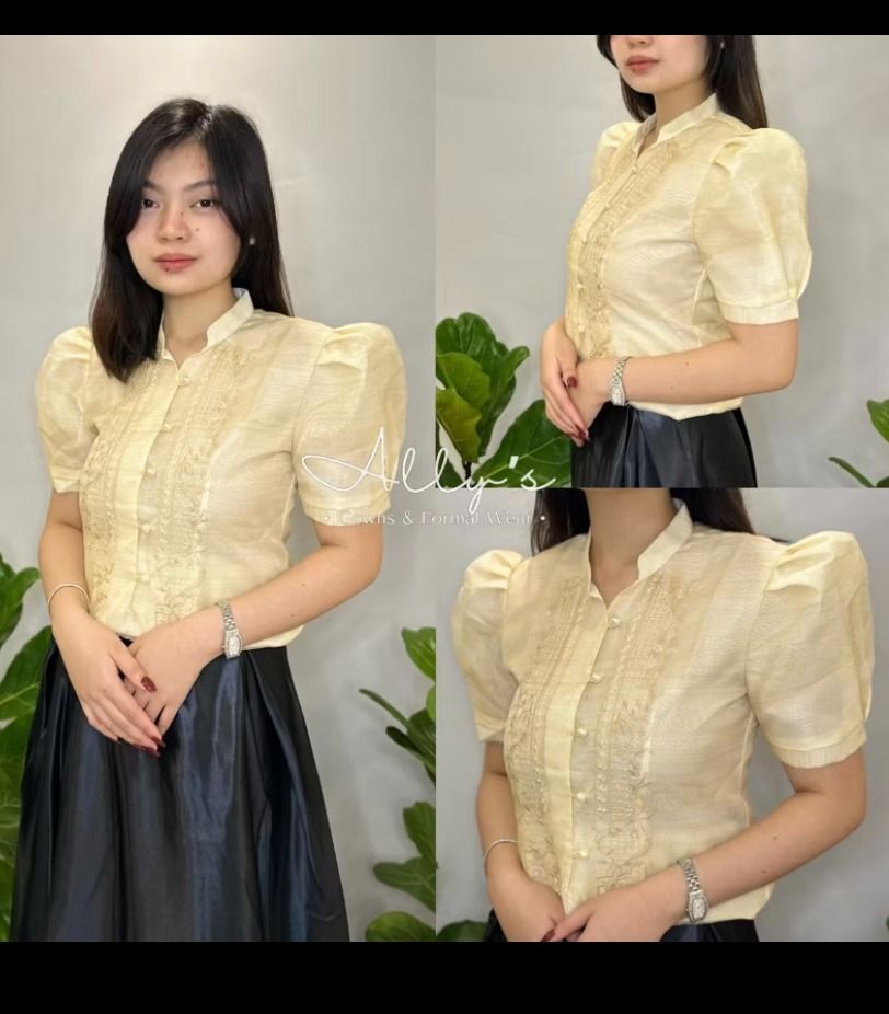 Filipiniana Ladies Barong Puff Sleeves Chinese collar, Women's Fashion ...