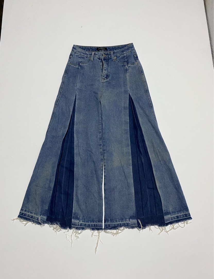 Irregular Washed Faded Super Wide Split Raw Denims, Women's Fashion ...