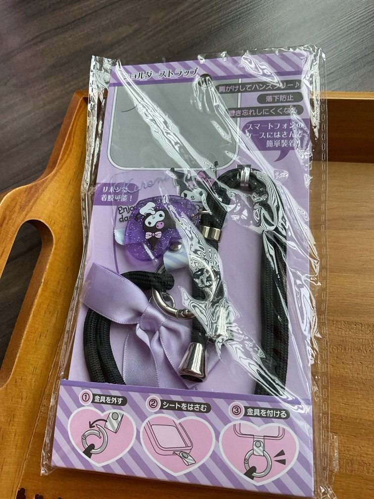 Kuromi Ribbon Bow Phone Holder Tab with Shoulder Strap, Mobile Phones ...