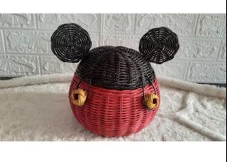 Pink mickey minnie mouse cute rattan basket, Furniture & Home Living ...