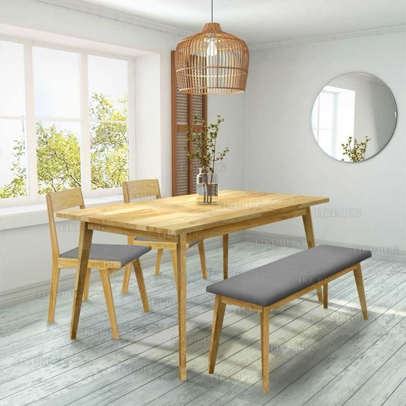 TM01-S1 NEW * Meja Makan Kayu Set 1+1B+2C Solid Wood Dining Table ...