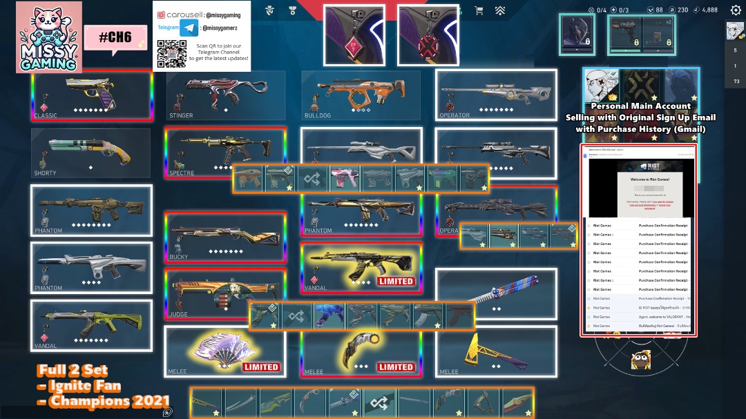 WTS Premium Rare Valorant Account | Champions 2021 Bundle | Ignite Fan ...