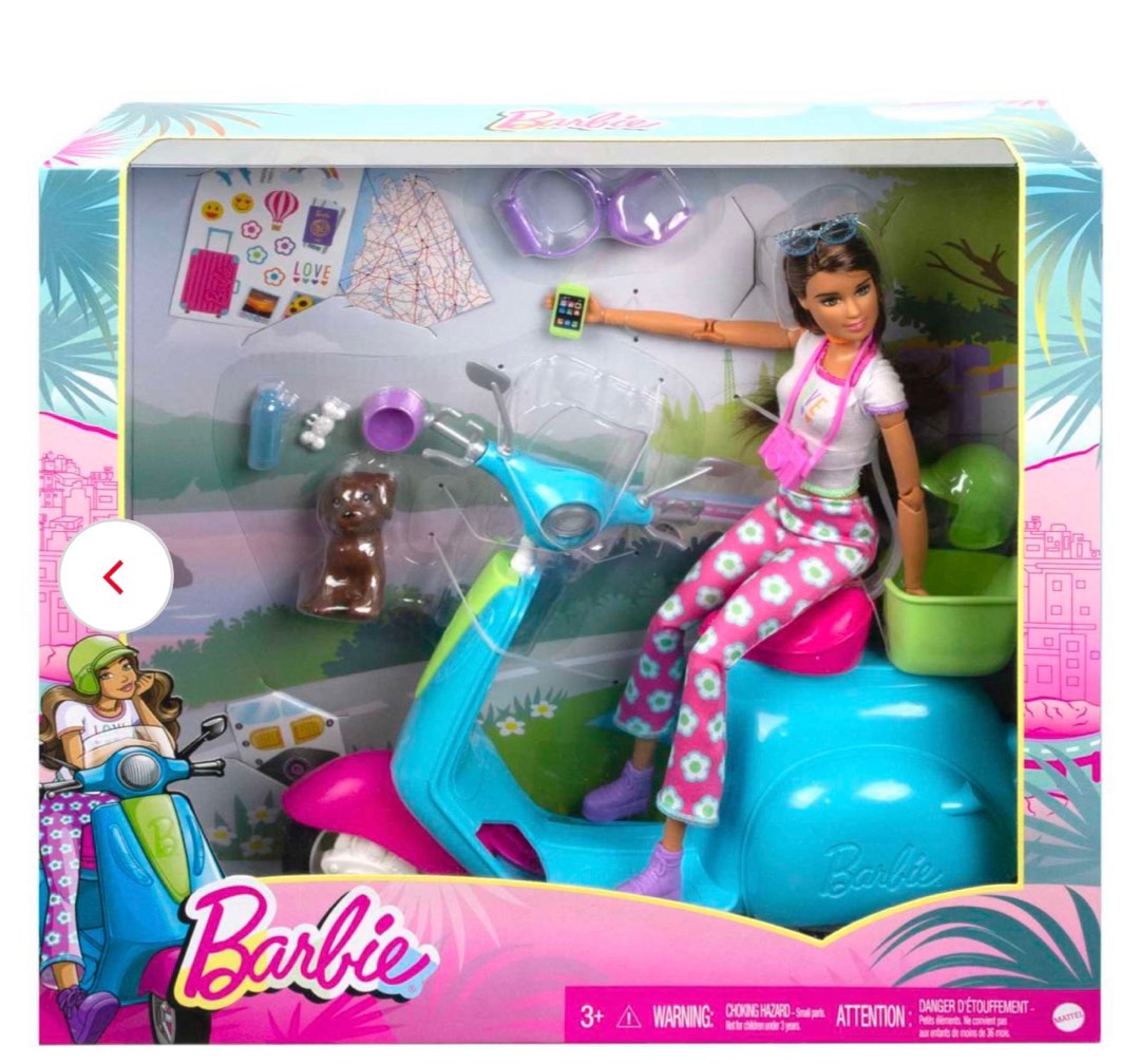Barbie Holiday Fun Fashionista Doll & Scooter Travel Playset (HGM55 ...