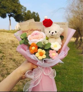 Cute Pochacco Knitted Crochet Graduation Flower Bouquet, Hobbies & Toys ...