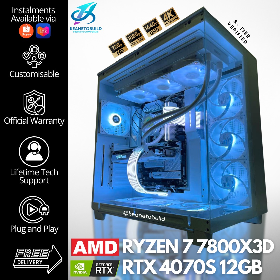 Custom Gaming PC Desktop Computer - AMD Ryzen 7 7800X3D + RTX 4070 SUPER 4070S 12GB - White ...
