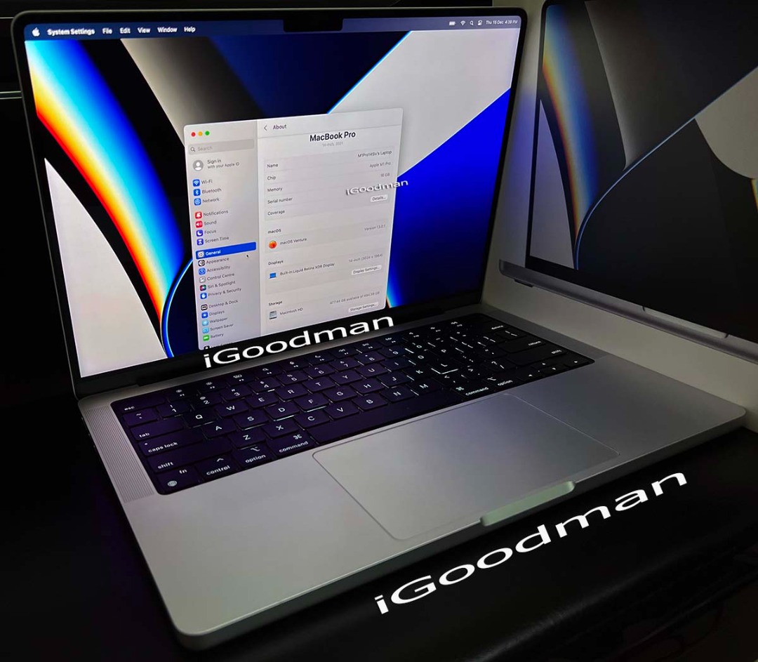 Macbook Pro 14" 2021 M1 Pro CPU, 16gb Ram, 512gb SSD, Liquid Retina XDR Display Screen Touch ID ...