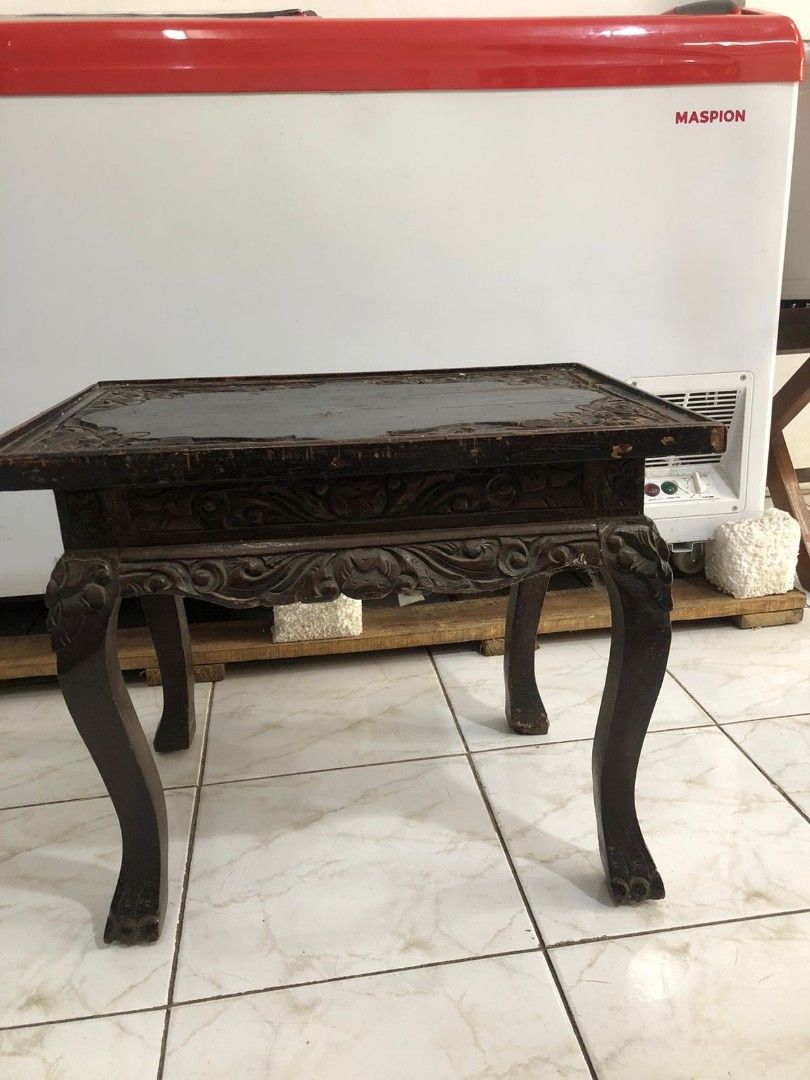 Meja Kayu Jati Antik Model Ukiran , Perabotan Rumah di Carousell