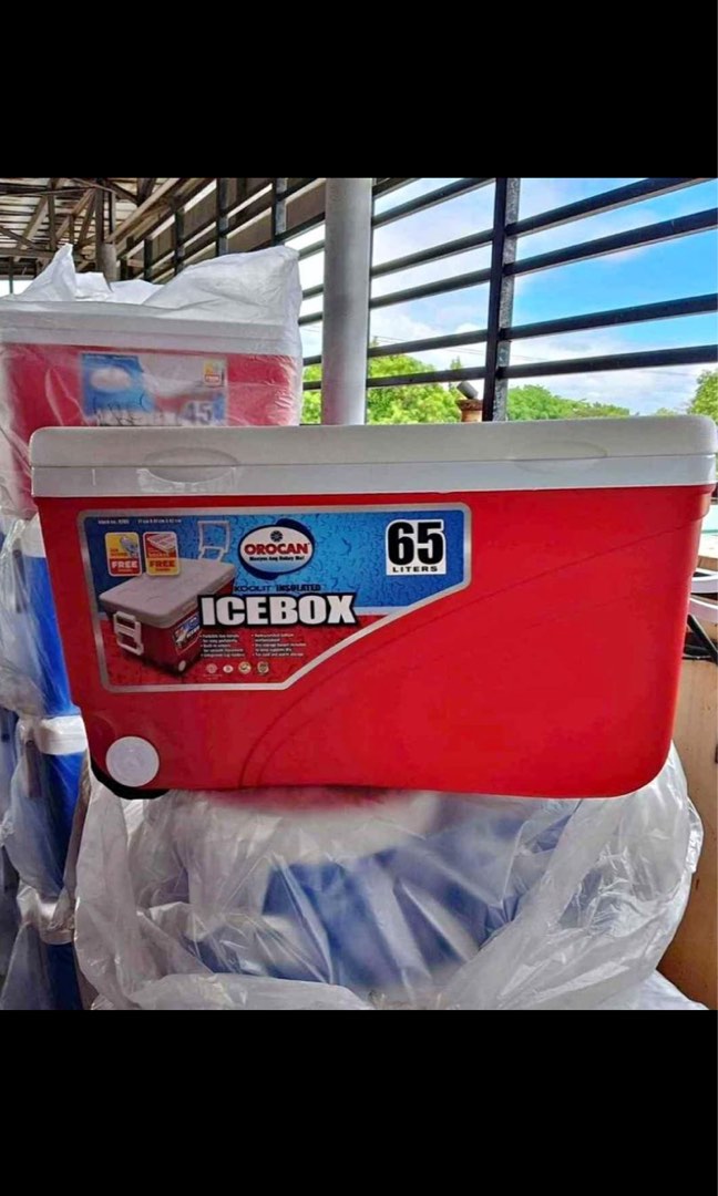 Orocan ice box with wheels 65L with tray and scopper, Furniture & Home ...