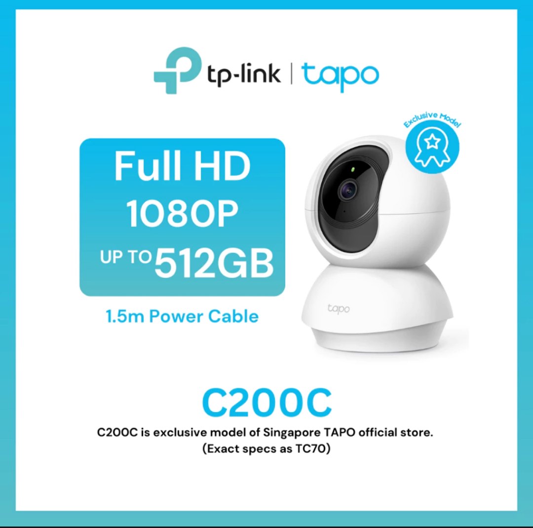 TP-LINK TAPO C200C Pan/Tilt Home Security Wi-Fi Camera, Furniture ...