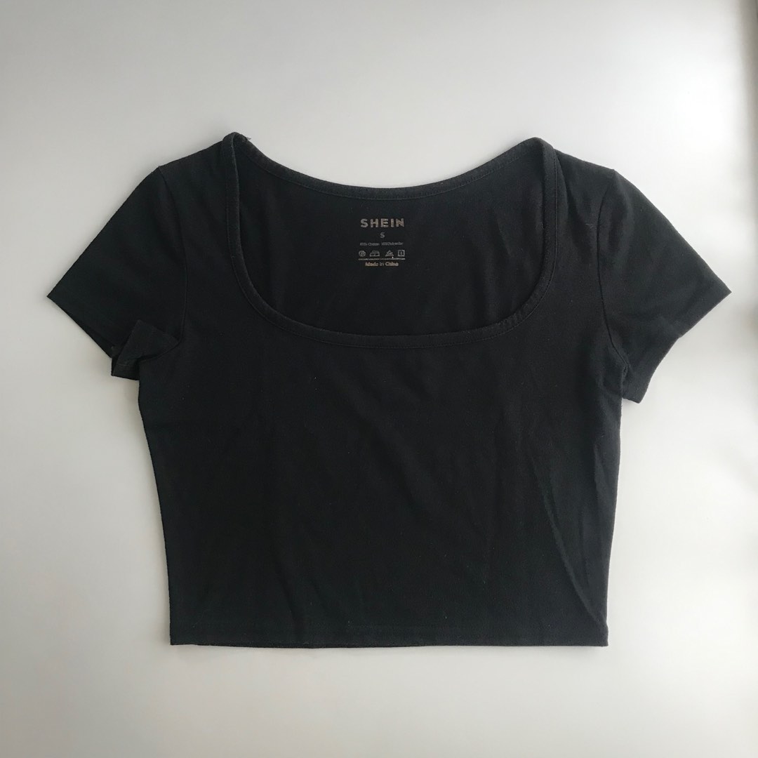 Basic Black Square Neck Top, Women's Fashion, Tops, Shirts on Carousell