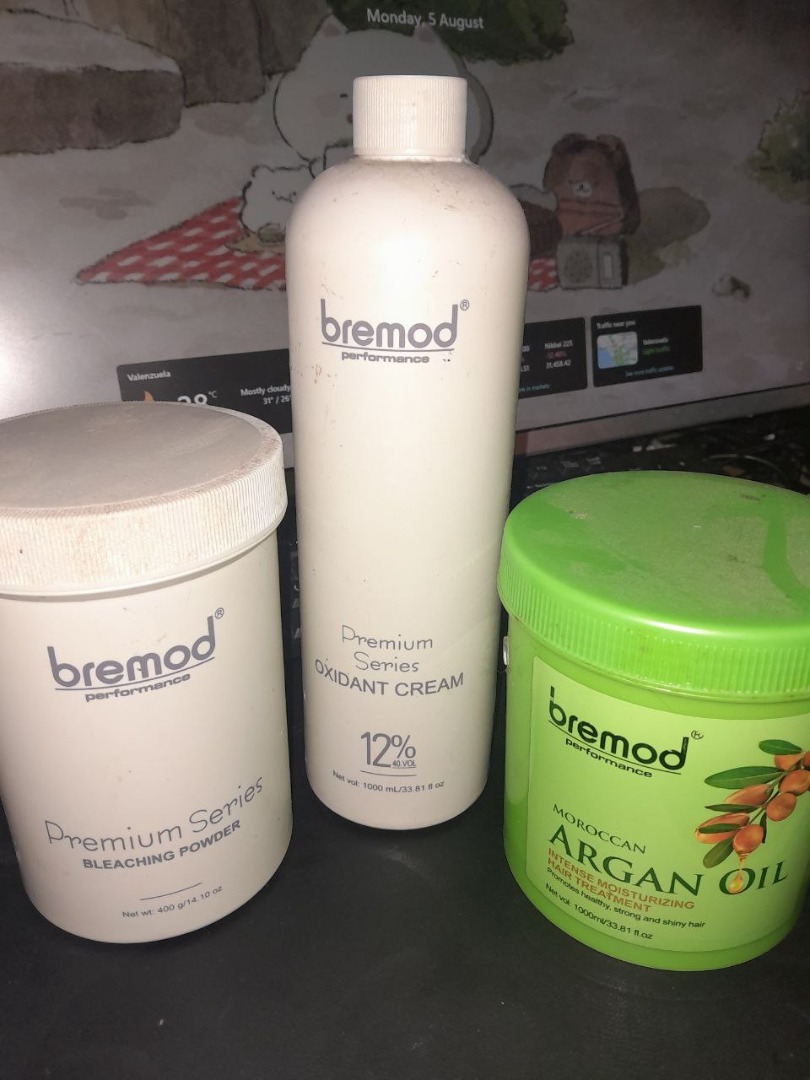 Bremod Bleaching Powder, Bremod Oxidant cream (12%), and Bremod Argan ...