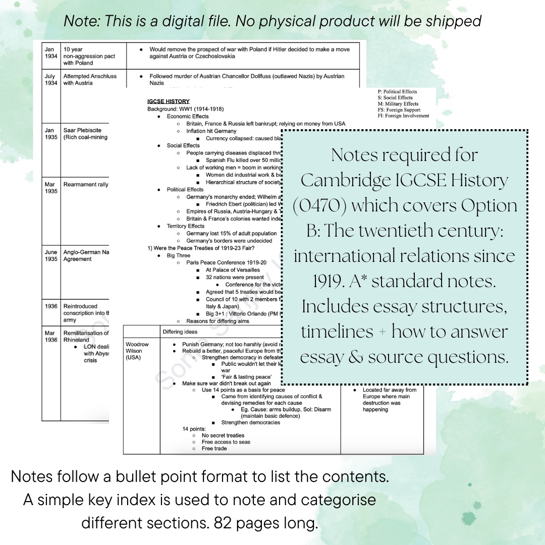 Cambridge IGCSE History (0470) Notes, Everything Else, Others on Carousell